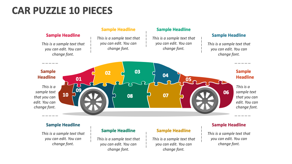 Car Puzzle 10 Pieces PowerPoint and Google Slides Template - PPT Slides