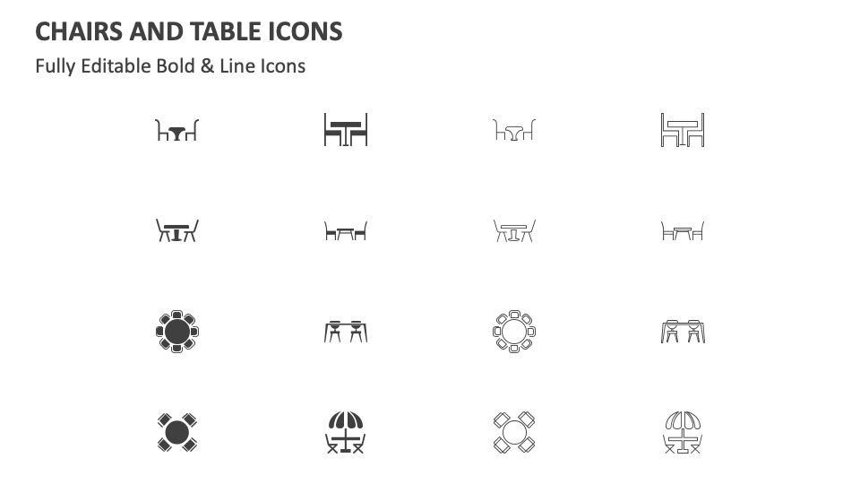 Chairs and Table Icons for PowerPoint and Google Slides - PPT Slides