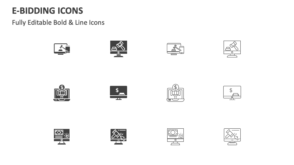 E-Bidding Icons for PowerPoint and Google Slides - PPT Slides