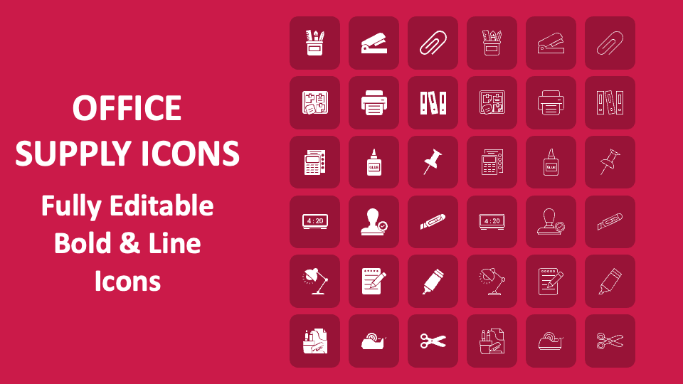 Office Supply Icons for PowerPoint and Google Slides - PPT Slides