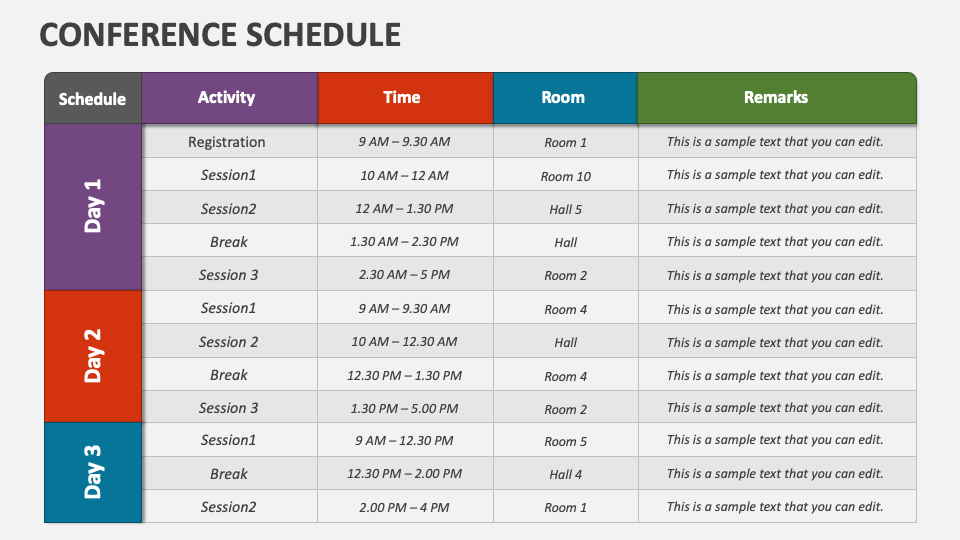 Conference Schedule PowerPoint and Google Slides Template - PPT Slides