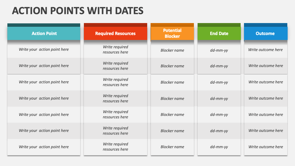 Action Points with Dates PowerPoint and Google Slides Template - PPT Slides