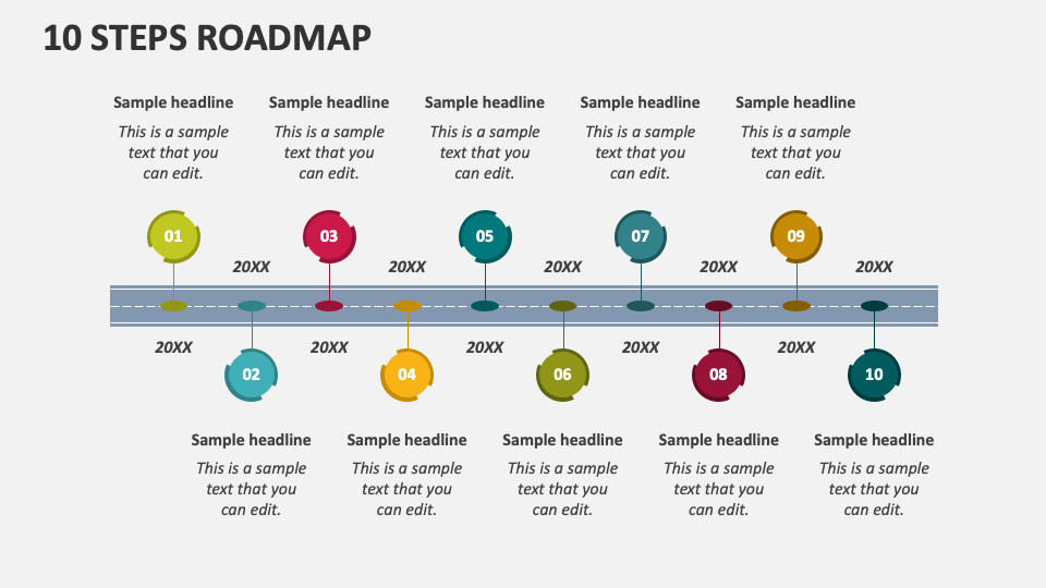 10 Steps Roadmap PowerPoint and Google Slides Template - PPT Slides