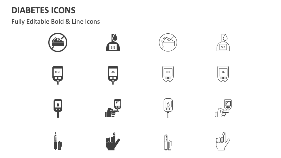 Diabetes Icons for PowerPoint and Google Slides - PPT Slides