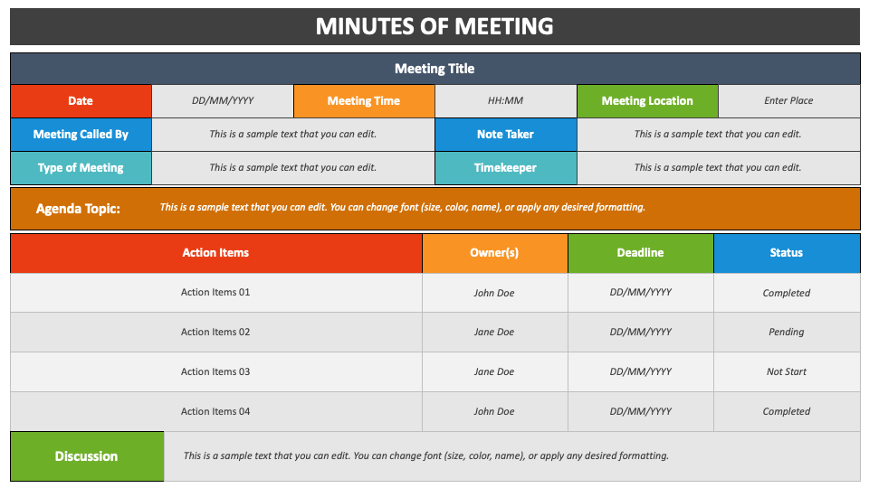 Minutes of Meeting PowerPoint and Google Slides Template - PPT Slides