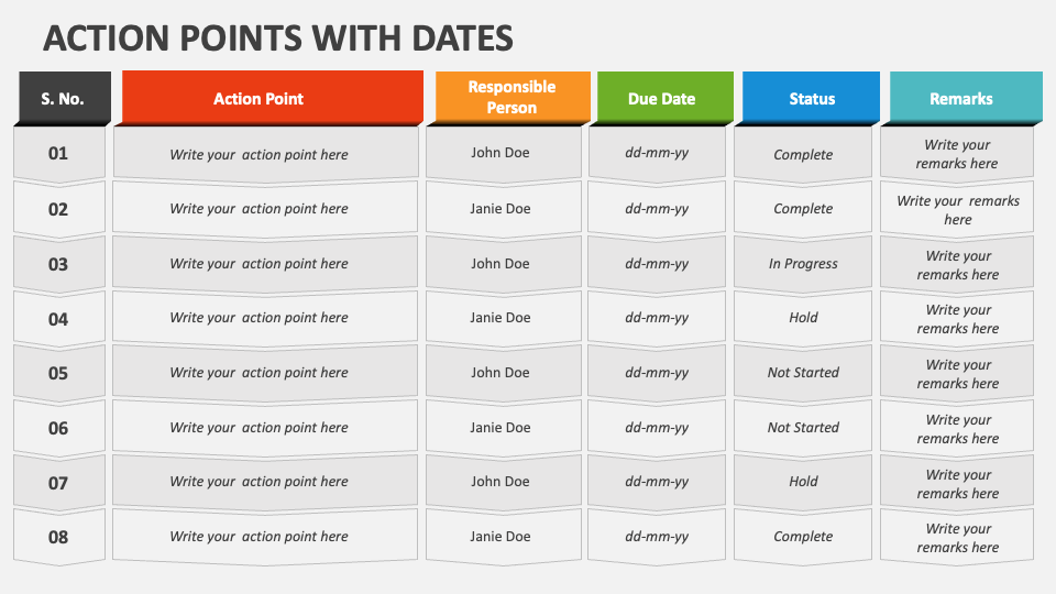 Action Points with Dates PowerPoint and Google Slides Template - PPT Slides