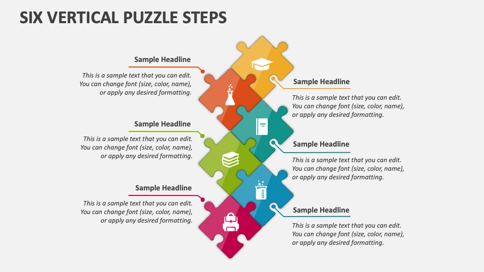 Six Vertical Puzzle Steps PowerPoint and Google Slides Template - PPT Slides
