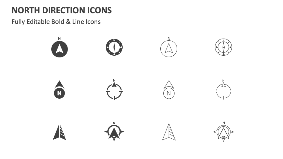 North Direction Icons for PowerPoint and Google Slides - PPT Slides