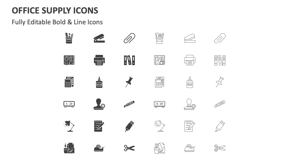 Office Supply Icons for PowerPoint and Google Slides - PPT Slides
