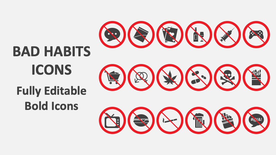 Bad Habits Icons for PowerPoint and Google Slides - PPT Slides