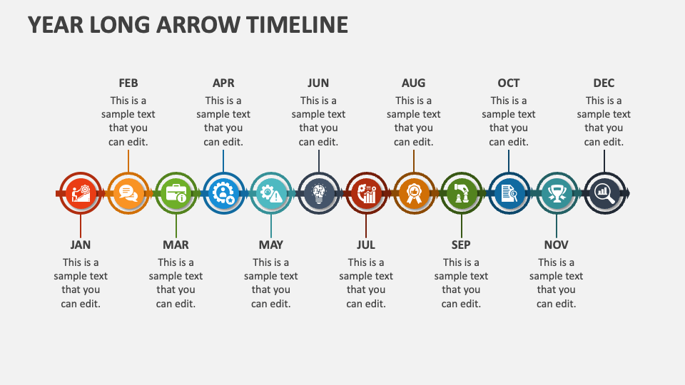 Year Long Arrow Timeline PowerPoint Presentation Slides - PPT Template
