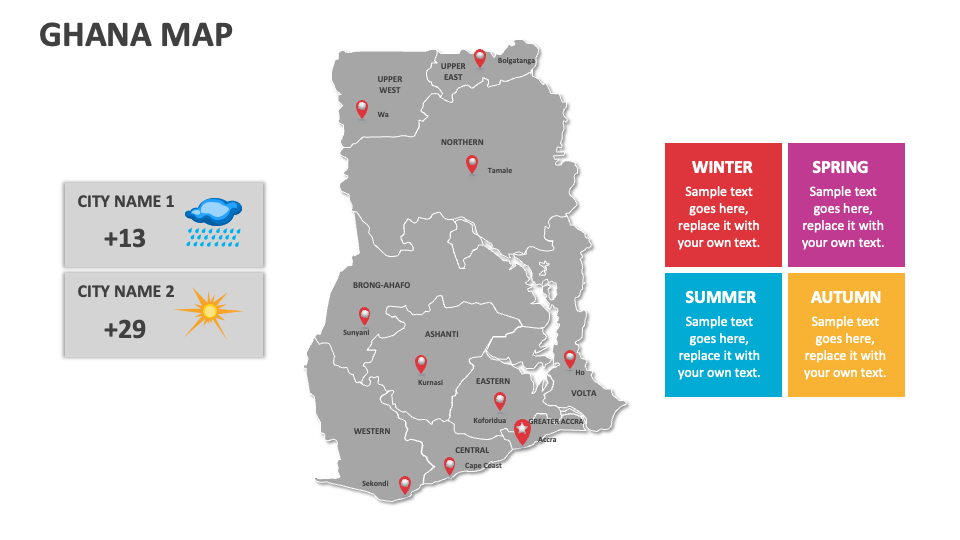 Ghana map for Google Slides and PowerPoint - PPT Slides