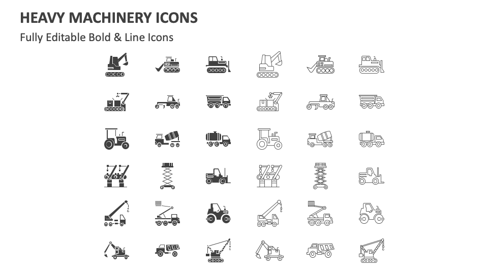 Heavy Machinery Icons for Google Slides and PowerPoint