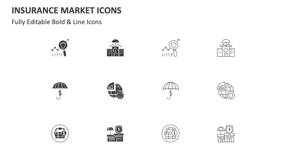 Insurance Market Icons for Google Slides and PowerPoint