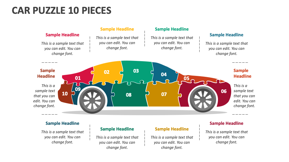 Car Puzzle 10 Pieces PowerPoint and Google Slides Template - PPT Slides
