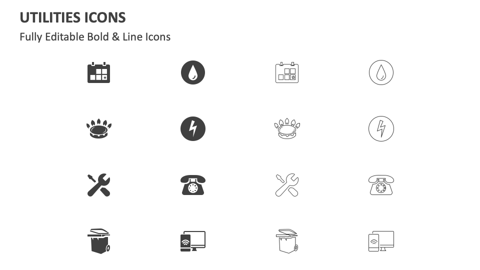 Utilities Icons for Google Slides and PowerPoint