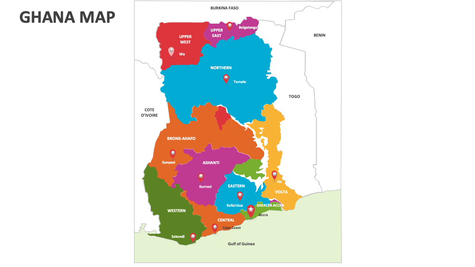 Ghana map for Google Slides and PowerPoint - PPT Slides