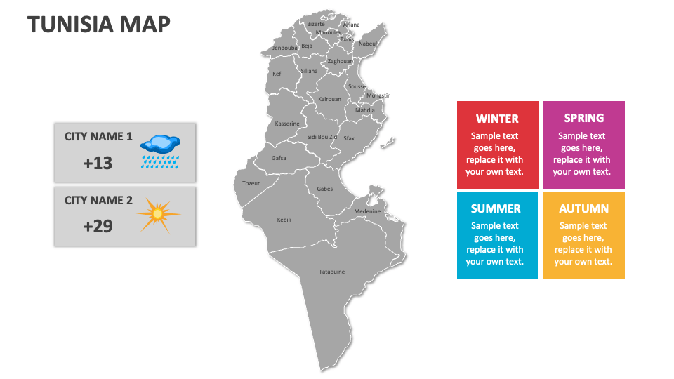 Tunisia Map for Google Slides and PowerPoint - PPT Slides