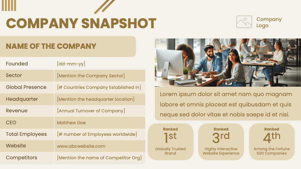 Company Snapshot Template for Google Slides and PowerPoint - PPT Slides
