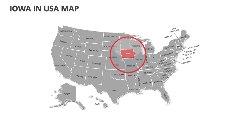 Iowa Map for Google Slides and PowerPoint - PPT Slides