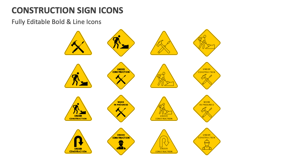 Construction Sign Icons for PowerPoint and Google Slides - PPT Slides