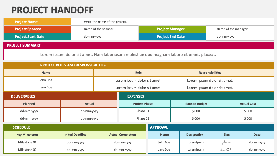 Project Handoff Template for Google Slides and PowerPoint - PPT Slides
