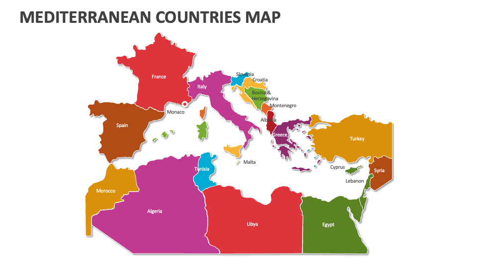 Mediterranean countries map for Google Slides and PowerPoint - PPT Slides