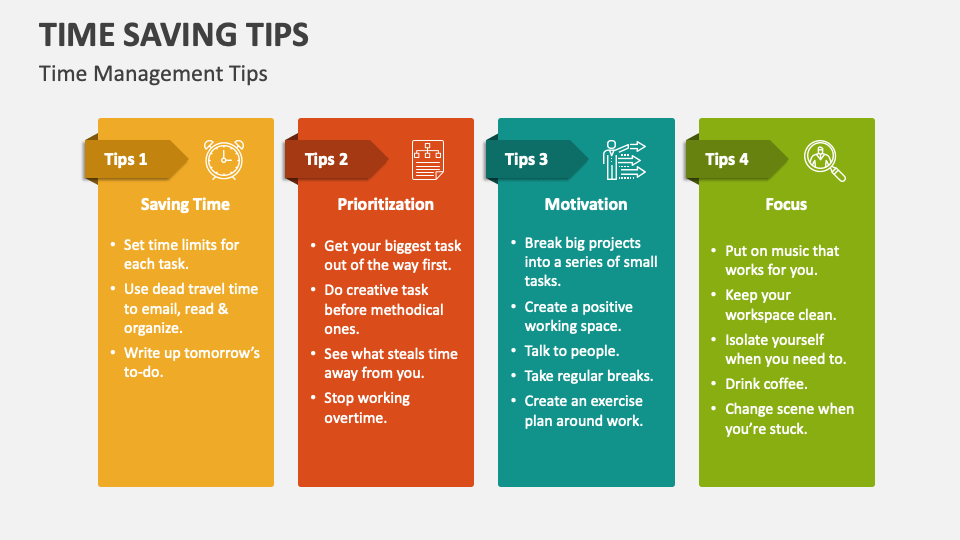Time Saving Tips PowerPoint and Google Slides Template - PPT Slides