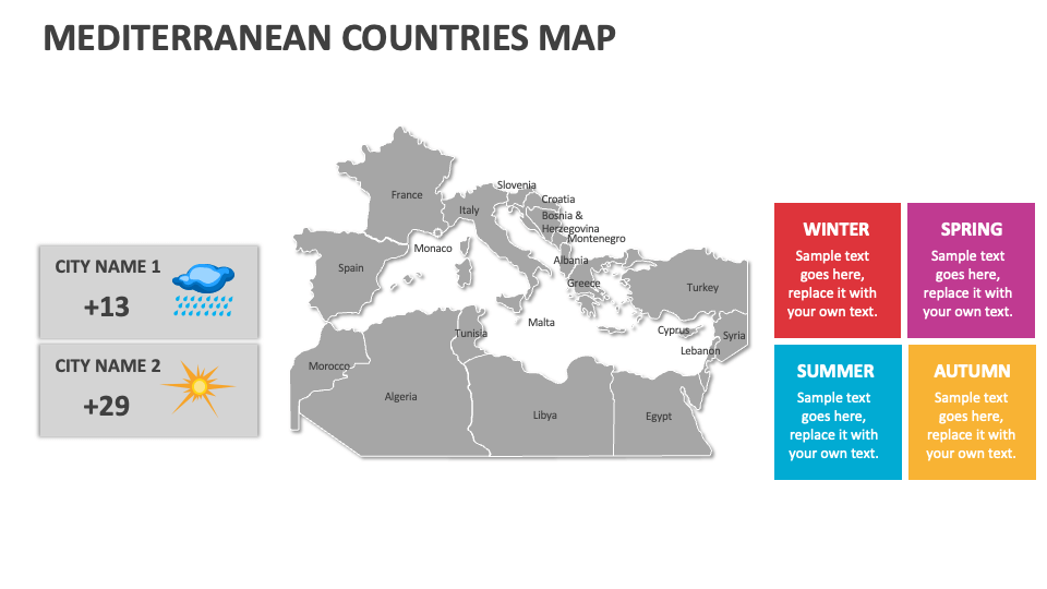Mediterranean countries map for Google Slides and PowerPoint - PPT Slides