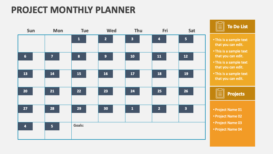 Project Monthly Planner PowerPoint and Google Slides Template - PPT Slides