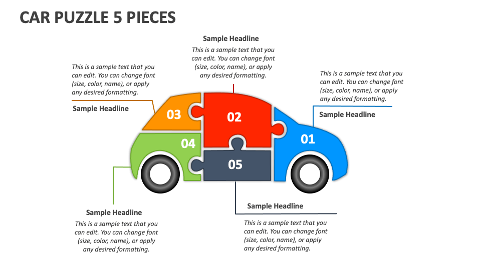 Car Puzzle 5 Pieces PowerPoint and Google Slides Template - PPT Slides