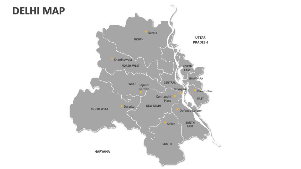 Delhi Map for Google Slides and PowerPoint - PPT Slides