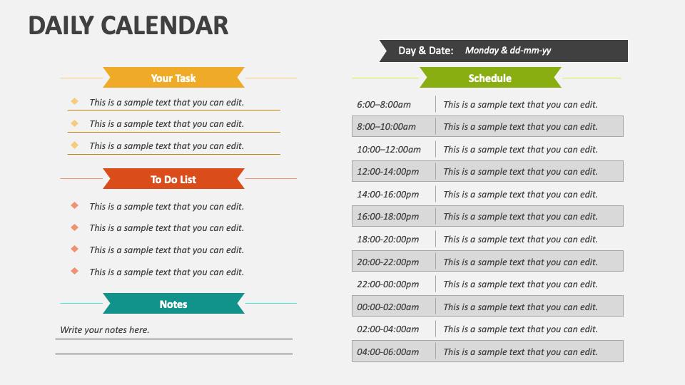 Daily Calendar PowerPoint and Google Slides Template - PPT Slides