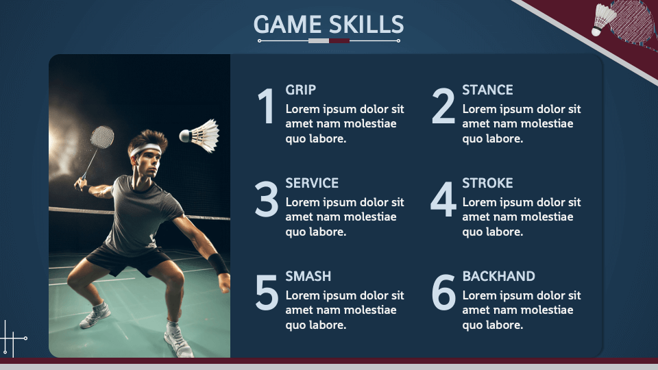Free Badminton Player Portfolio Presentation Template for Google Slides and PowerPoint - PPT Slides