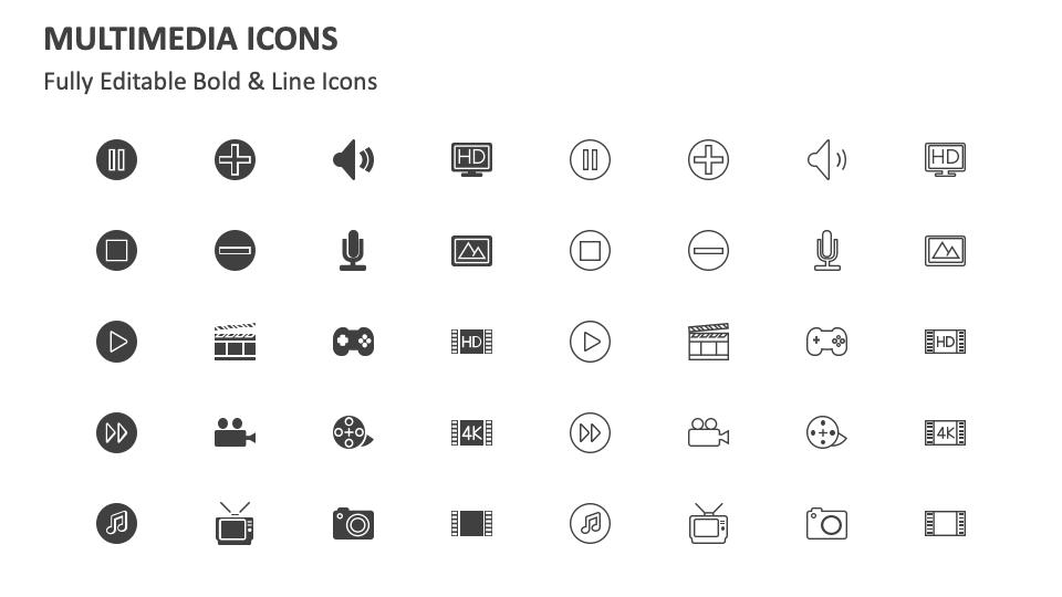 Multimedia Icons for Google Slides and PowerPoint