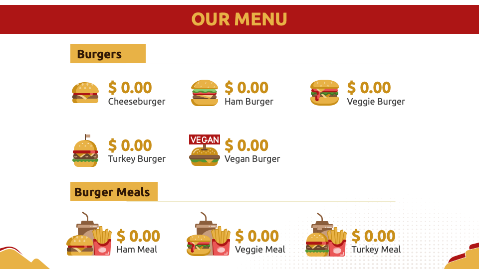 Free Burger Restaurant Presentation Theme for Google Slides and PowerPoint