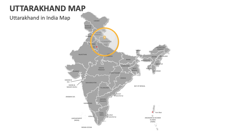 Uttarakhand Map for Google Slides and PowerPoint - PPT Slides