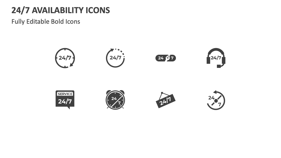 24/7 Availability Icons for Google Slides and PowerPoint