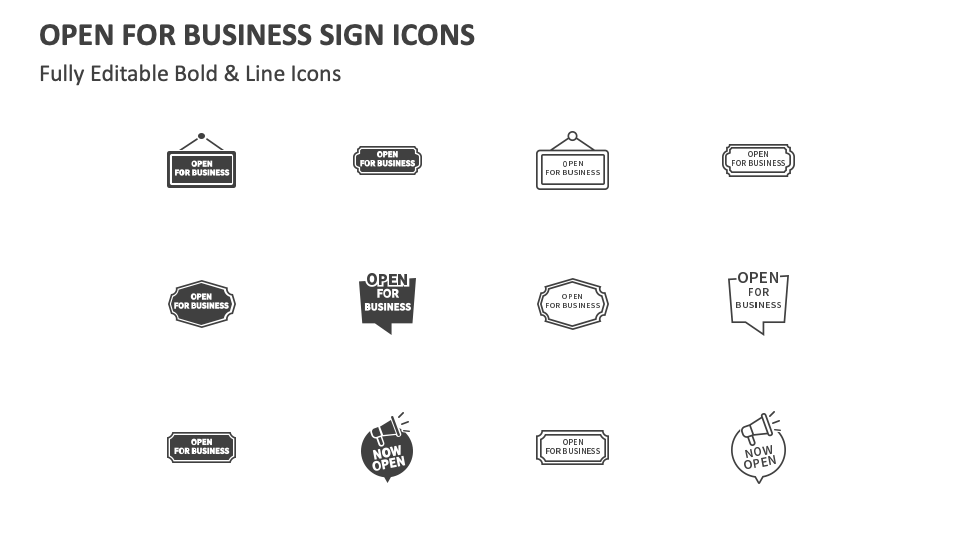 Open for Business Sign Icons for Google Slides and PowerPoint