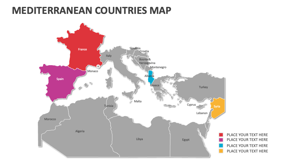 Mediterranean countries map for Google Slides and PowerPoint - PPT Slides