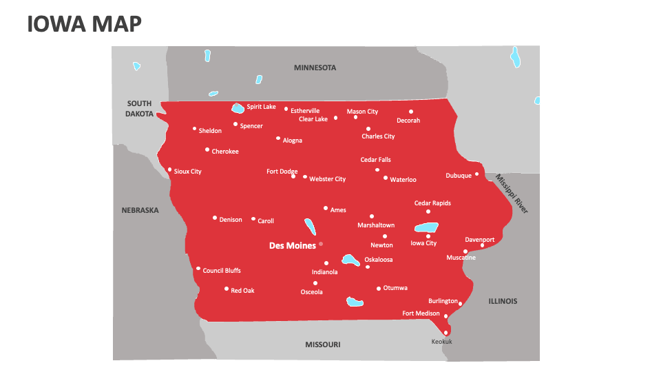 Iowa Map for Google Slides and PowerPoint - PPT Slides