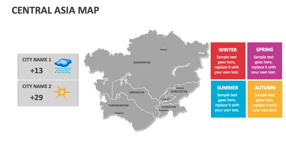Central Asia map for Google Slides and PowerPoint - PPT Slides