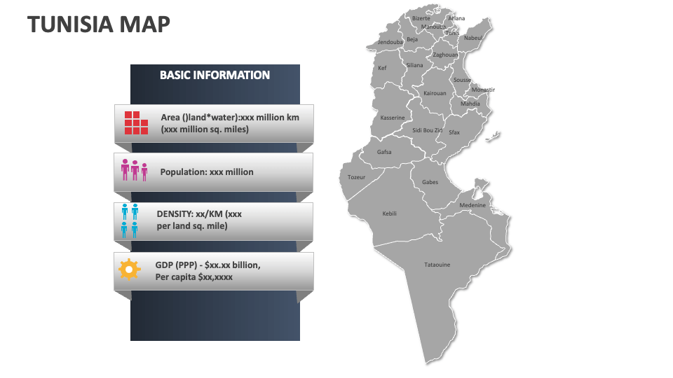 Tunisia Map for Google Slides and PowerPoint - PPT Slides