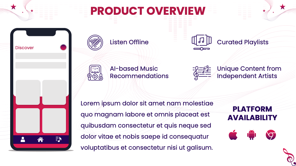 Music App Pitch Deck for Google Slides and PowerPoint - PPT Slides