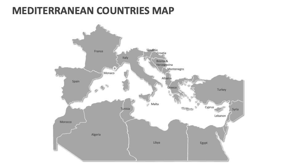 Mediterranean countries map for Google Slides and PowerPoint - PPT Slides