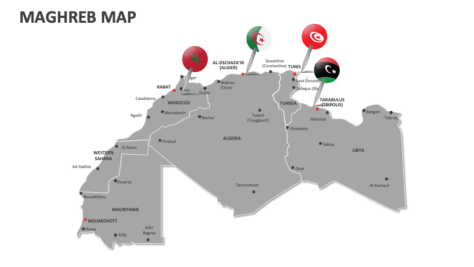 Maghreb Map for Google Slides and PowerPoint - PPT Slides