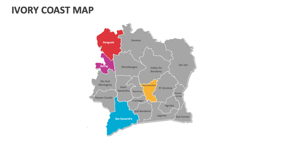 Ivory Coast map for Google Slides and PowerPoint - PPT Slides