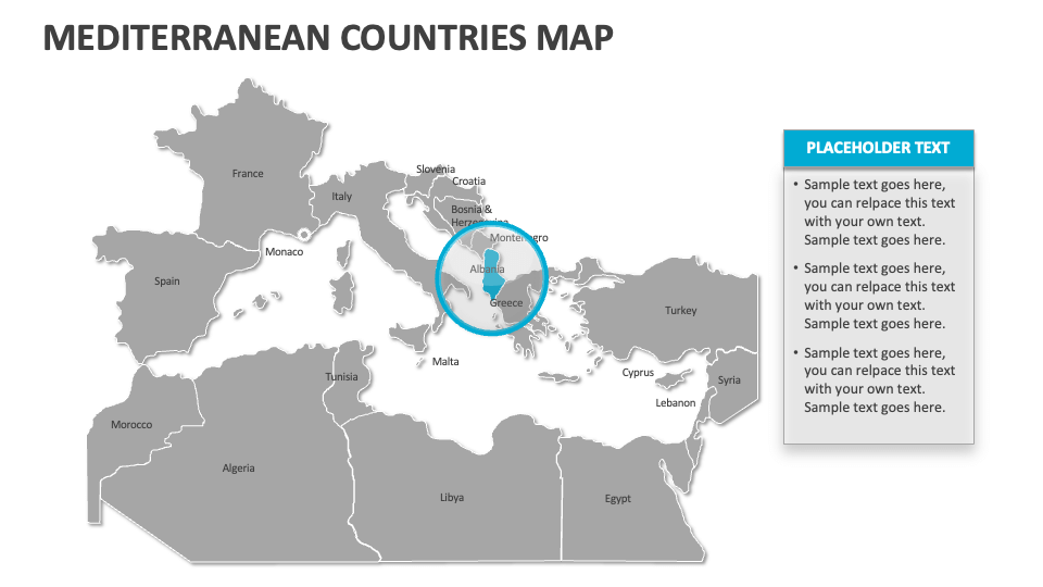 Mediterranean countries map for Google Slides and PowerPoint - PPT Slides